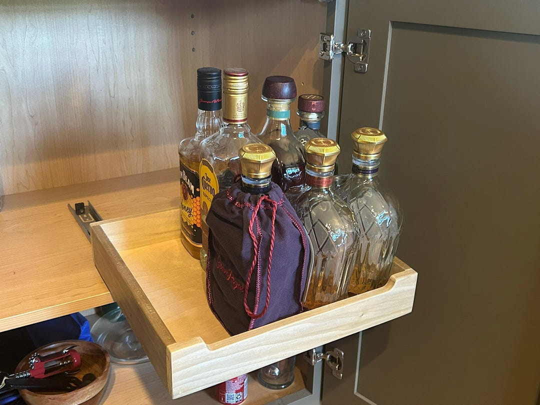 Handmade Solid Wood Pull Out Cabinet Organizer Tray | Custom Sliding ...
