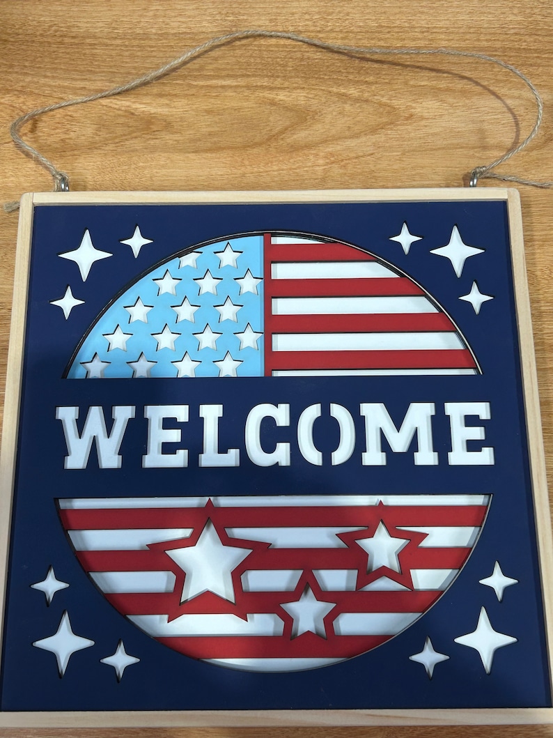 Patriotic Welcome Sign - USA Welcome Sign - 5 Layer 3D Laser Cut Sign ...