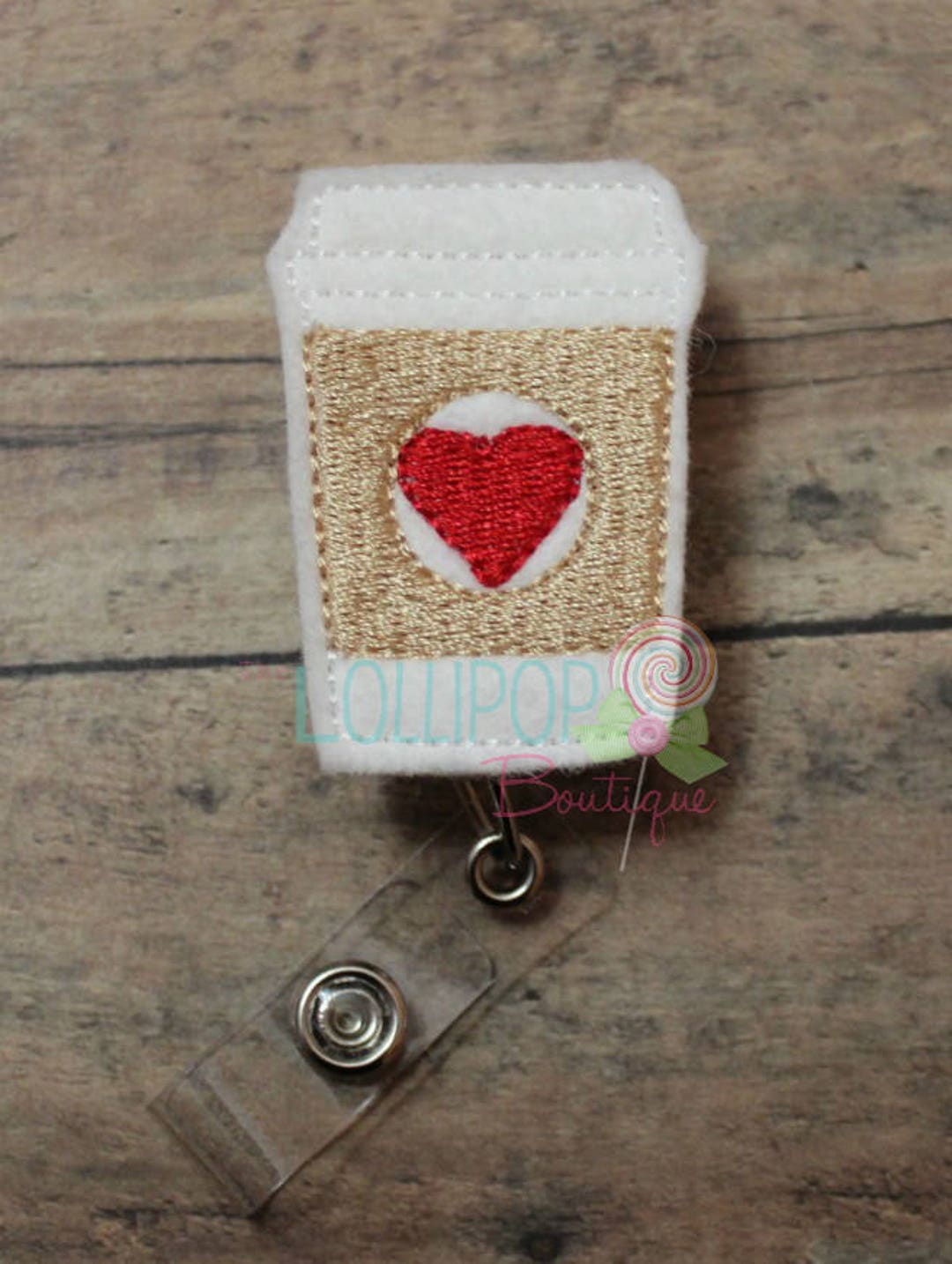 Heart Latte Felt Badge Reel, Felt Badge Reel, Badge Reel, Work Id Badge ...