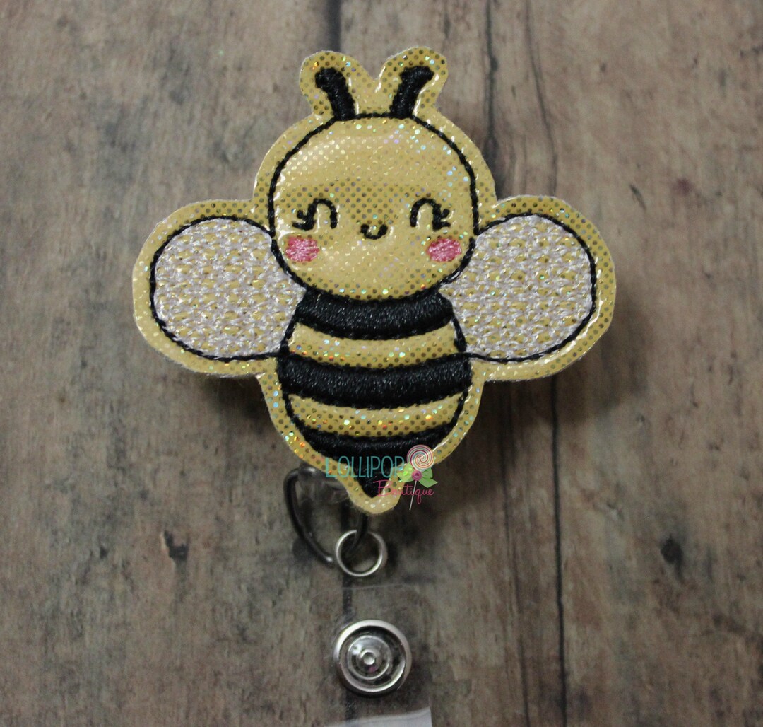 Yellow Honey Bee Retractable Badge Reel, Vinyl Work ID Holder - Etsy