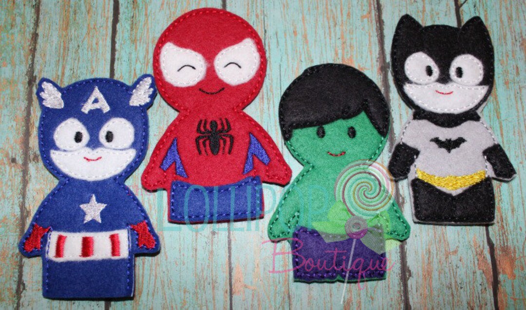 Set of 4 Super Hero Felt Finger Puppets Finger Puppets Super Heros Set ...
