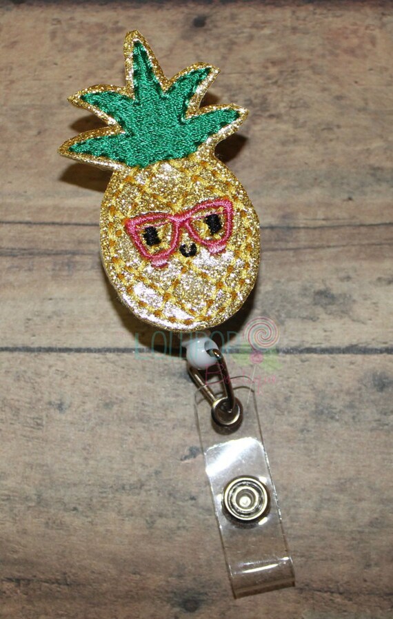Yellow Glitter Pineapple Pineapple Badge Reel Felt Badge | Etsy