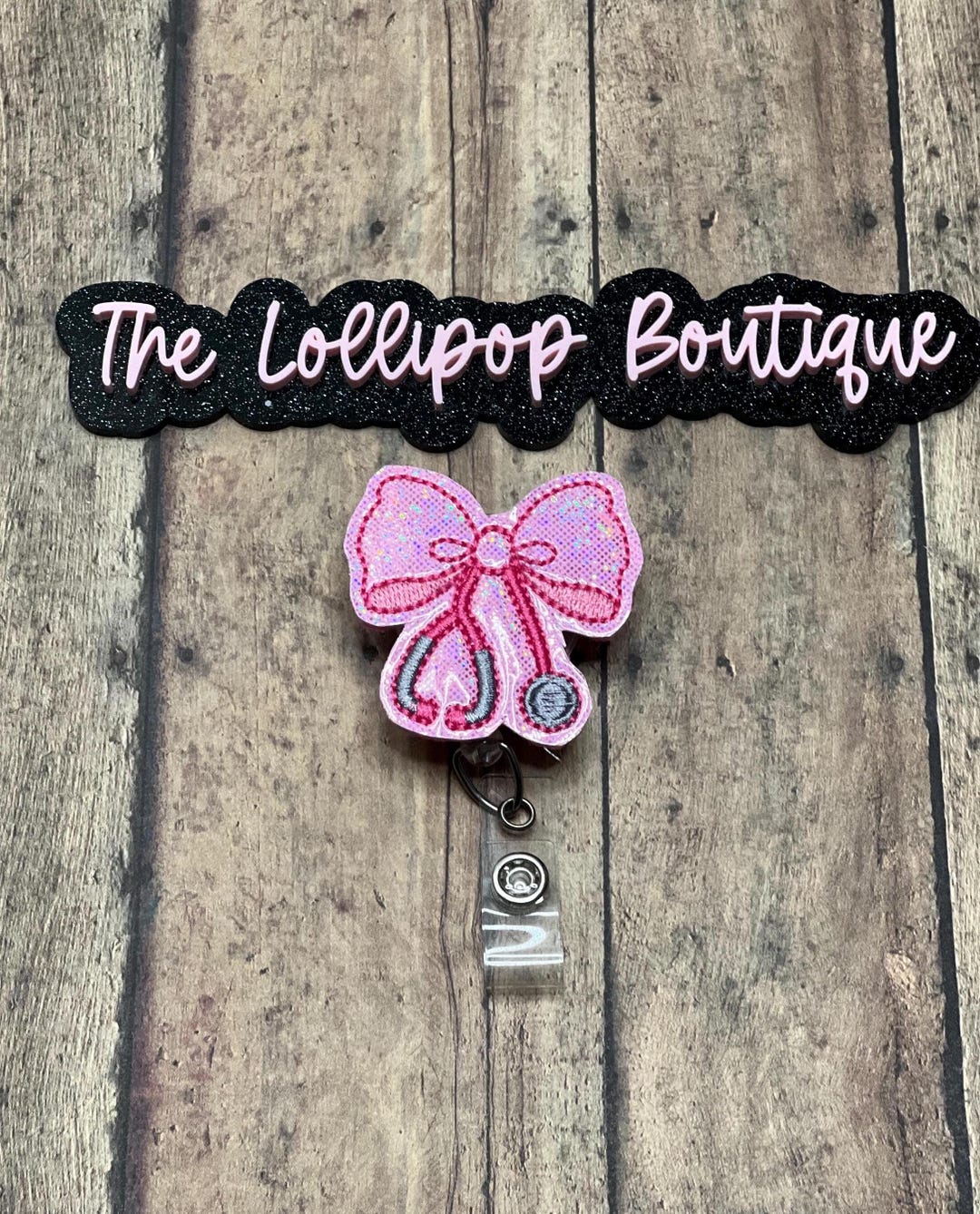Pink Sparkly Bow Stethoscope Badge Reel, Bow Stethoscope Badge Reel ...