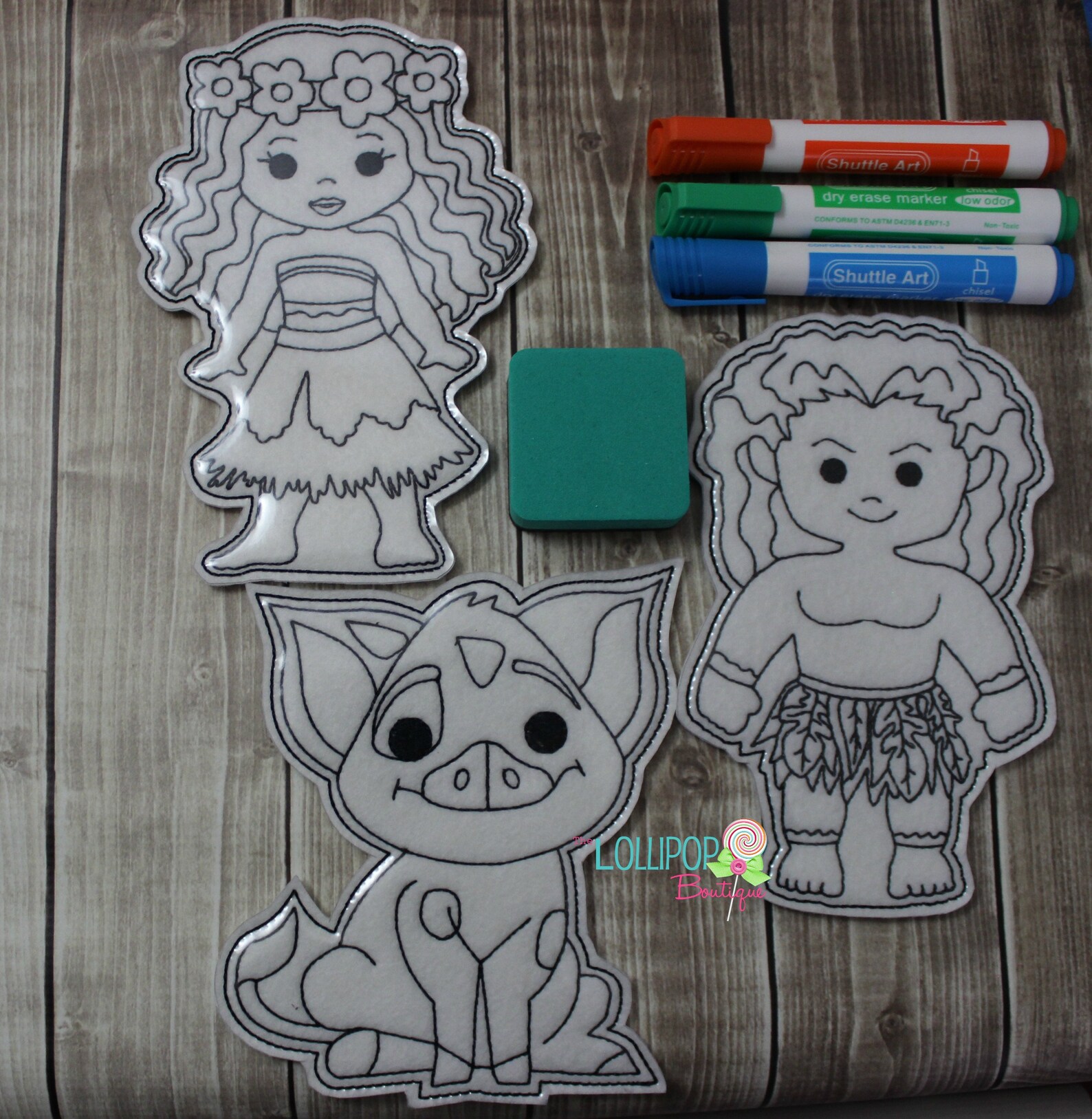 Polynesian Friends Color Doll Playset, Reusable Dry Erase Coloring ...