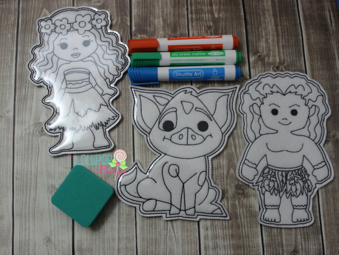Polynesian Friends Color Doll Playset, Reusable Dry Erase Coloring ...
