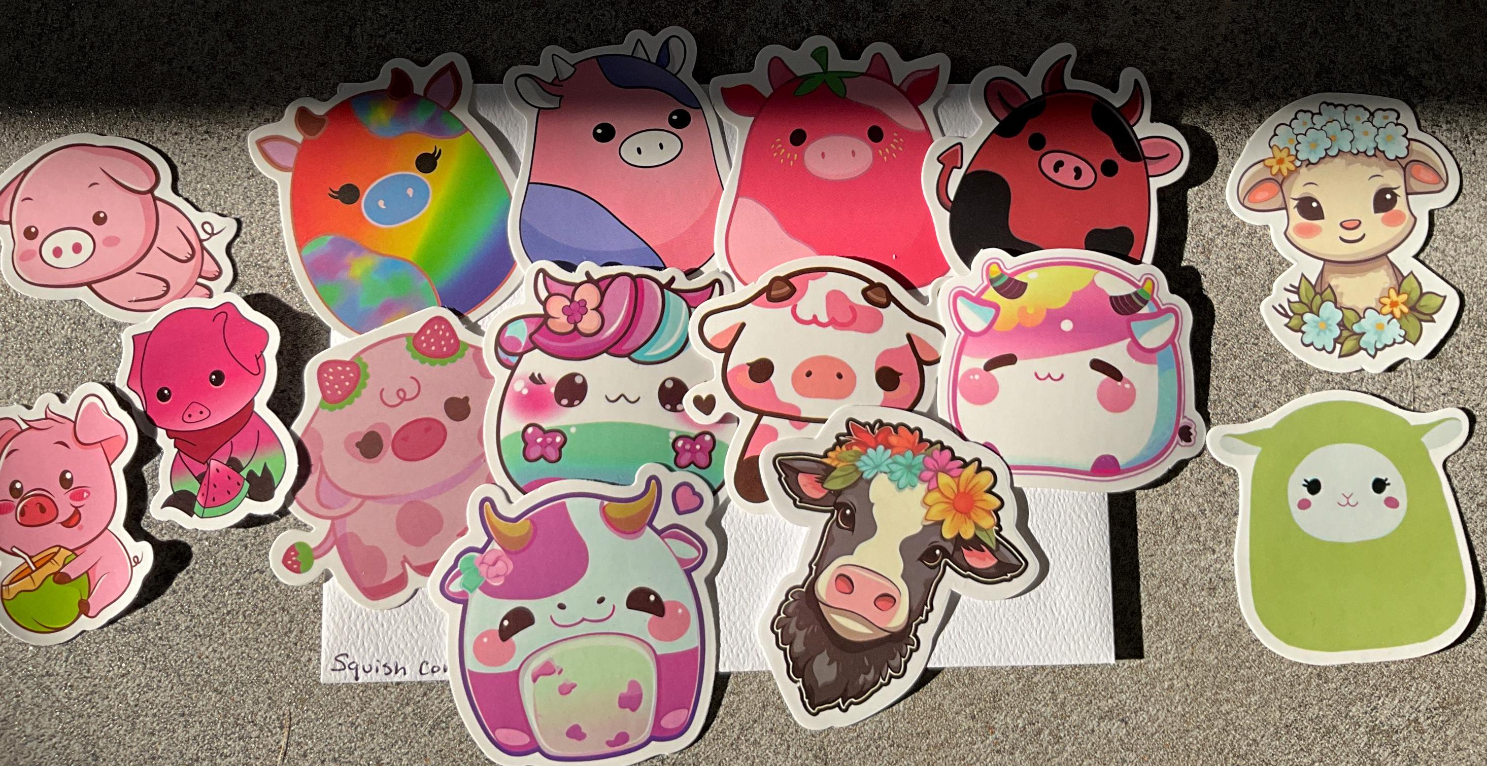 Squishmallow / Kawaii Farm Animal Cow, Pig, and Sheep Sticker Bundle ...