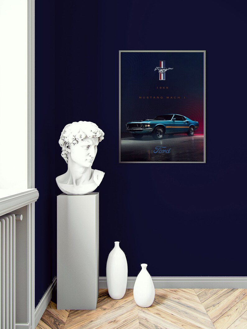1969 Ford Mustang Mach 1 Art Print: Classic Muscle Car (digital ...