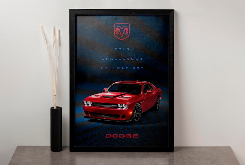 2015 Dodge Challenger Hellcat SRT Poster | Iconic Muscle Car Art Print ...