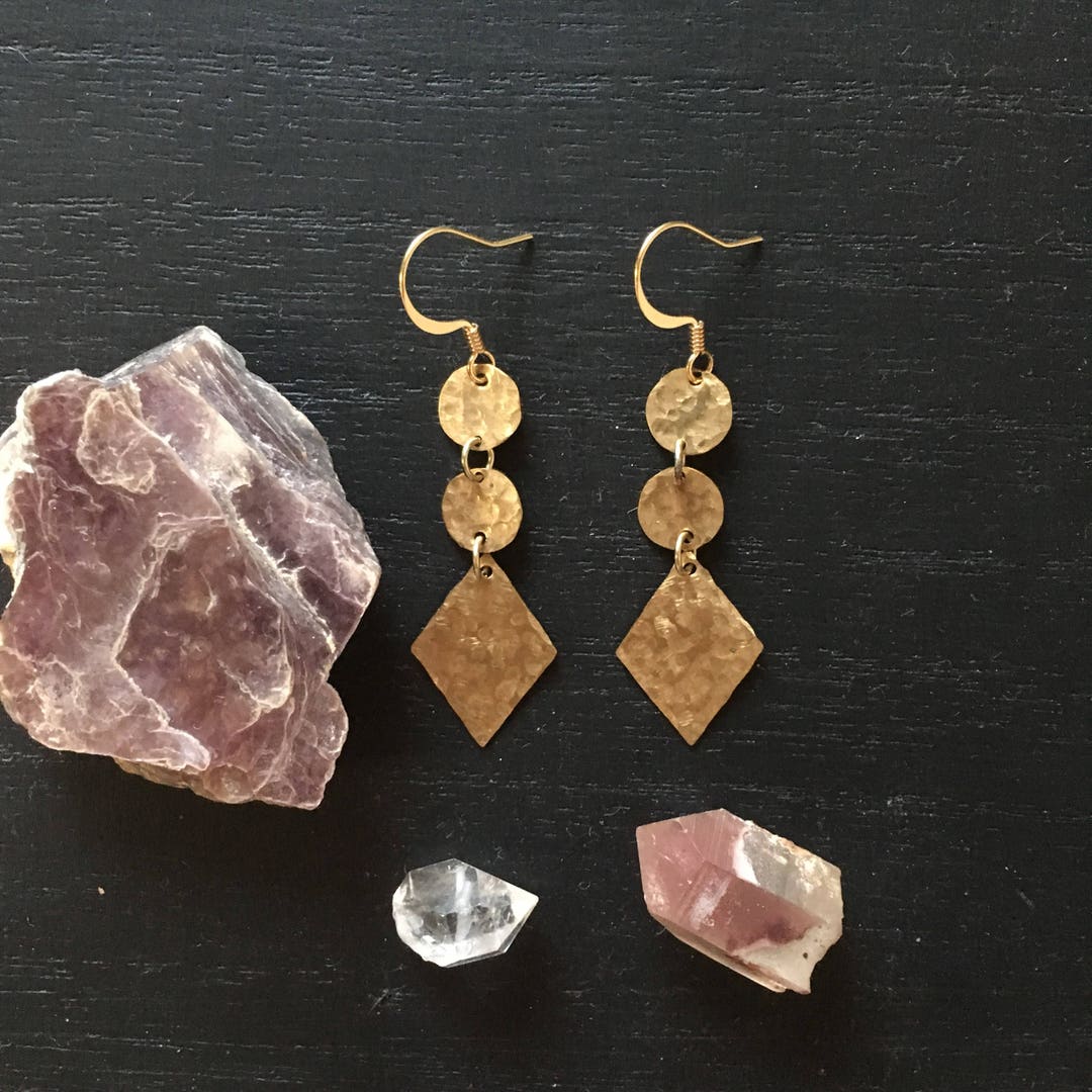 Pika Pika // Gold Sparkle Circle & Diamond Earrings - Etsy