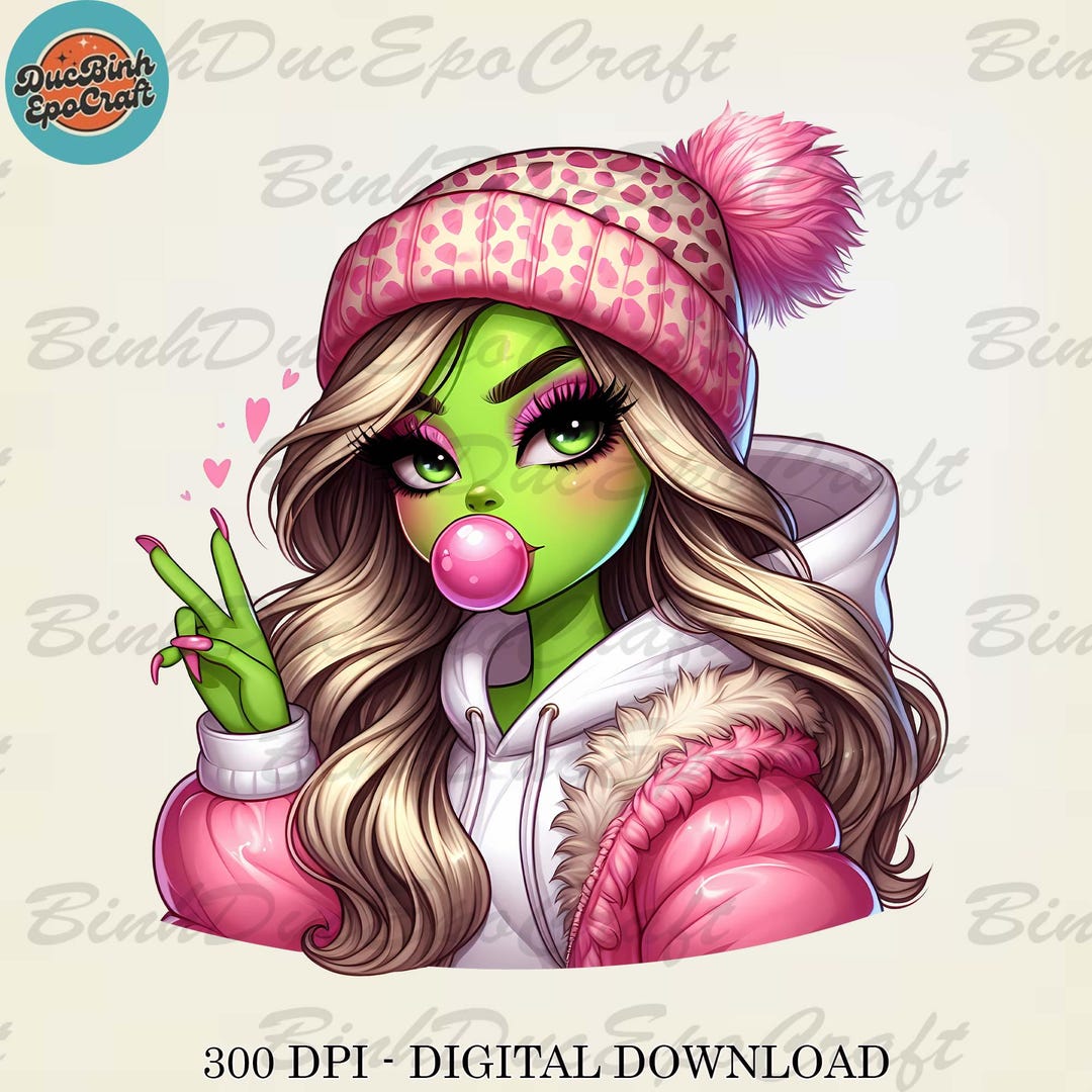 Christmas Girl Cute Boujee PNG, Blowing Bubble Gum Png, Mean Green Girl ...