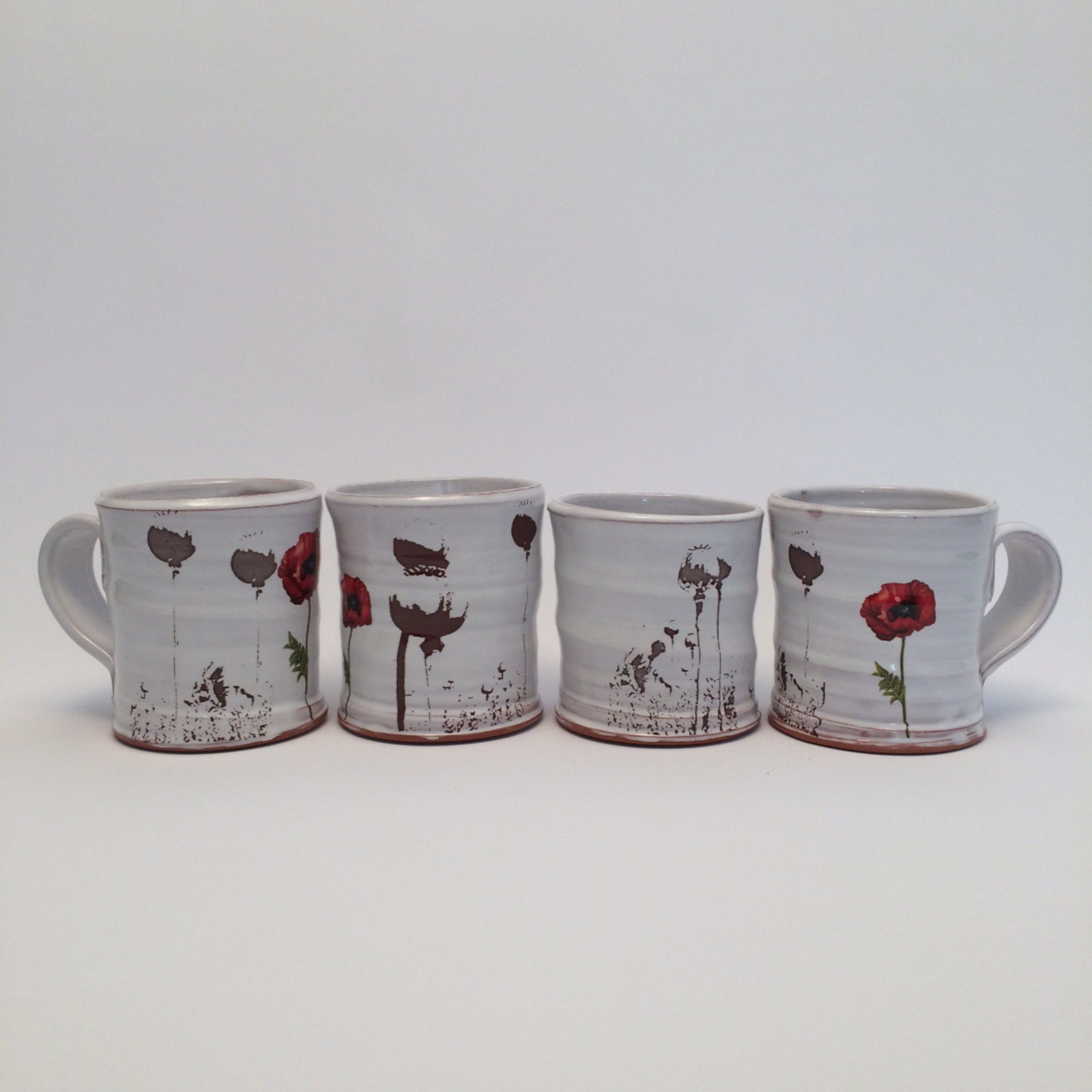 Poppy Mug With Glossy Glaze and Red Flowers - Etsy