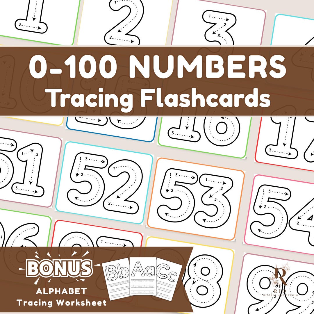Number Tracing Flashcards 0-100: Preschool Montessori Printable ...