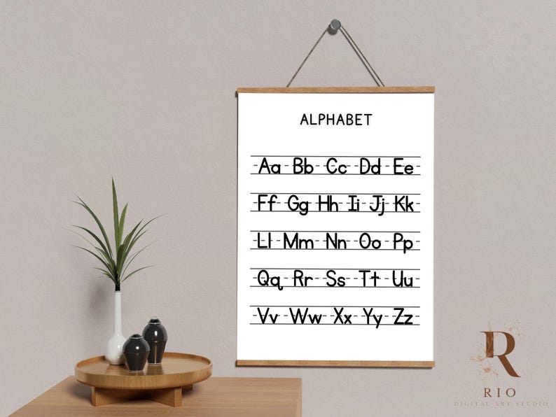 Alphabet Poster, Handwriting Chart Print, Educational Wall Art ...