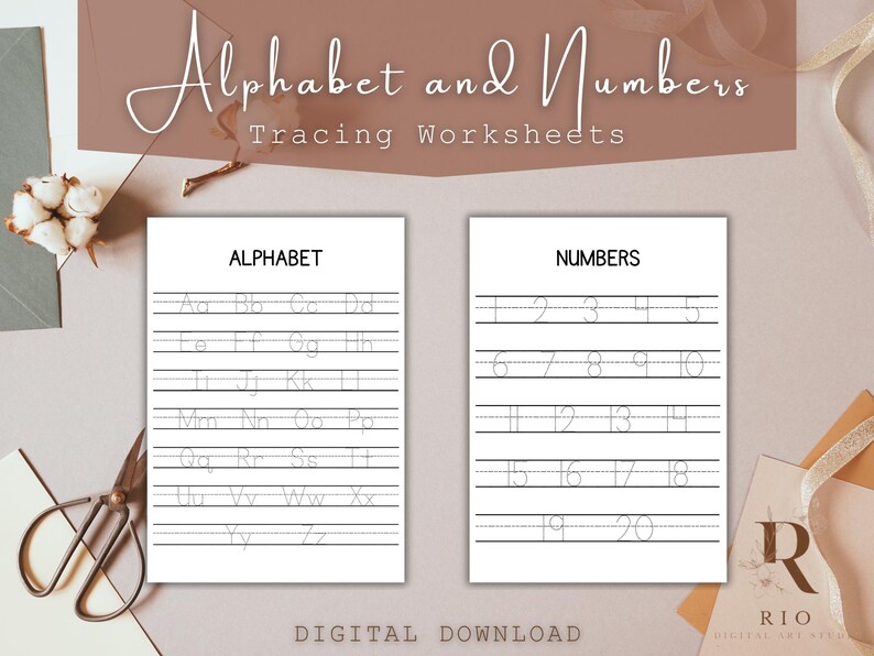 Alphabet Numbers Tracing Page, Handwriting Chart, Letter Tracing ...