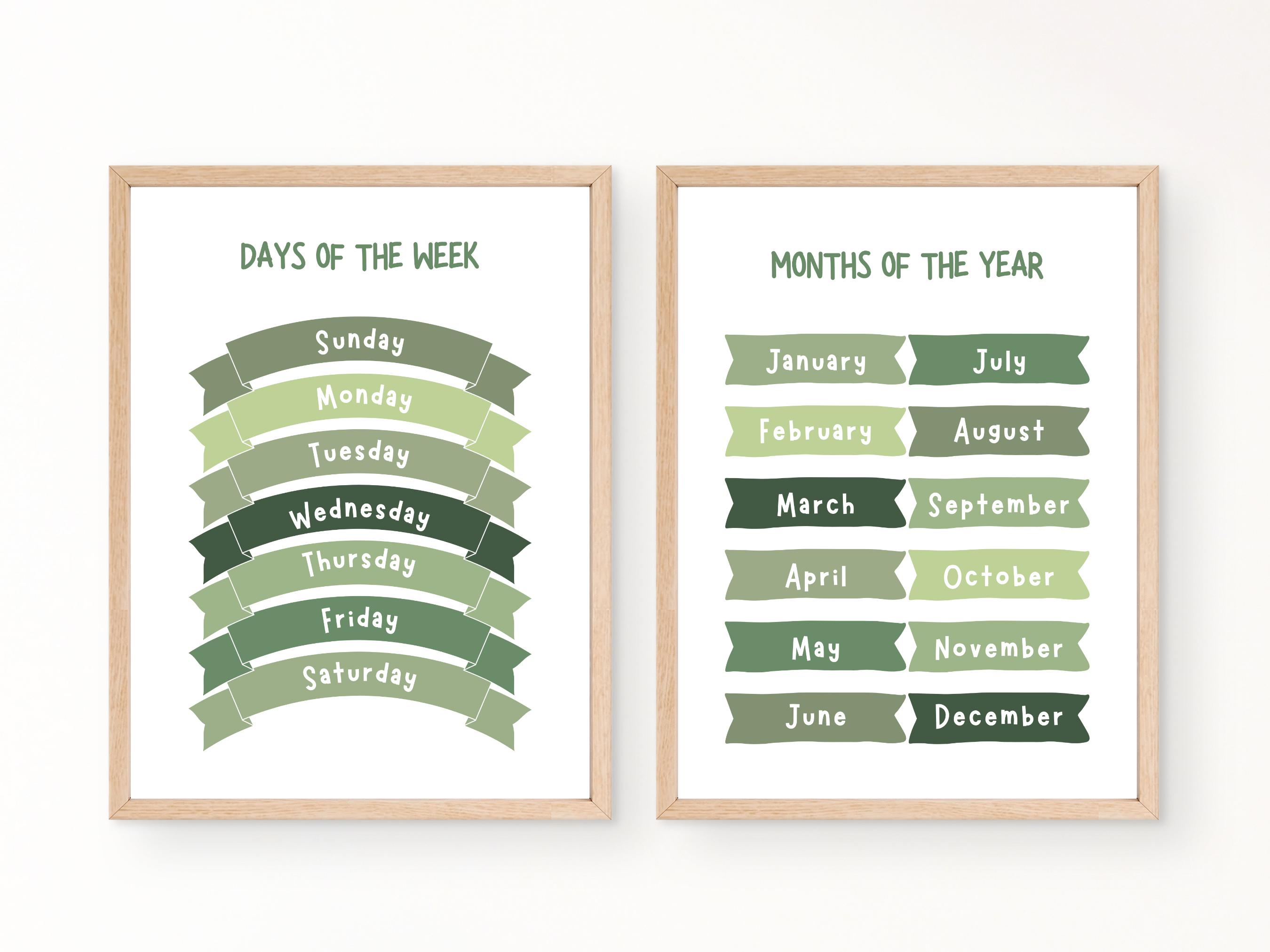 Set of 6 Green Educational Wall Art, Classroom Posters, Homeschool ...