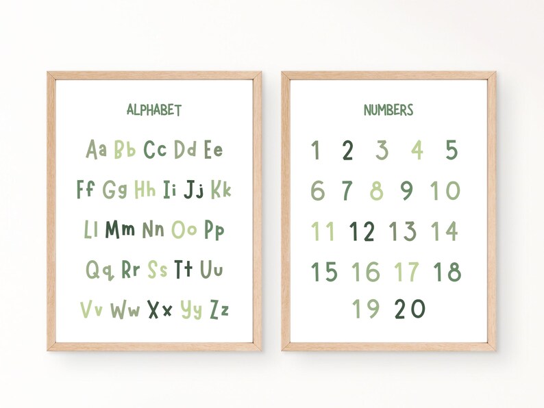 Set of 6 Green Educational Wall Art, Classroom Posters, Homeschool ...