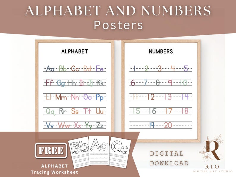 Rainbow Alphabet Poster, Handwriting Chart Print, Educational Wall Art ...