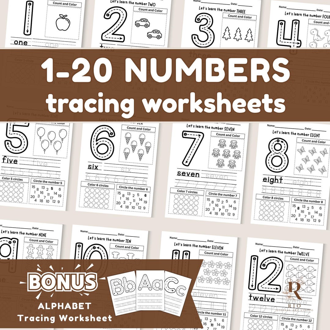 1-20 Number Tracing, Preschool Worksheet Printable, Handwriting ...