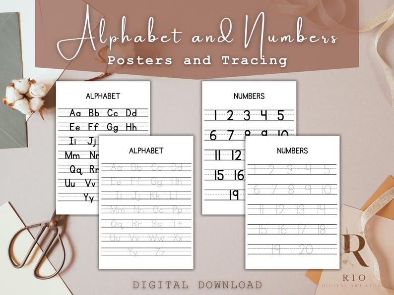 Alphabet Numbers Tracing Page, Handwriting Chart, Letter Tracing ...