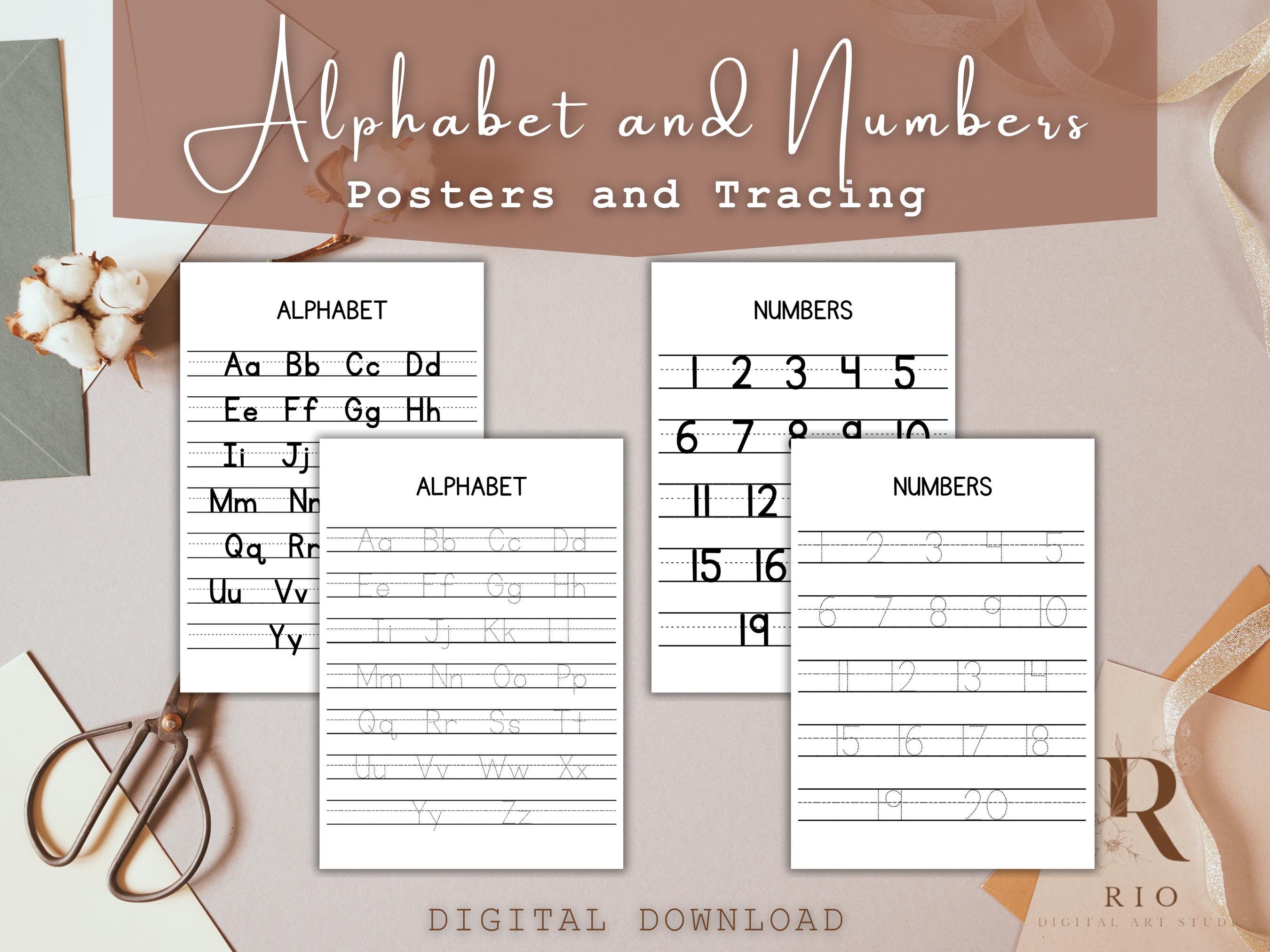 Alphabet Numbers Tracing Page, Handwriting Chart, Letter Tracing ...