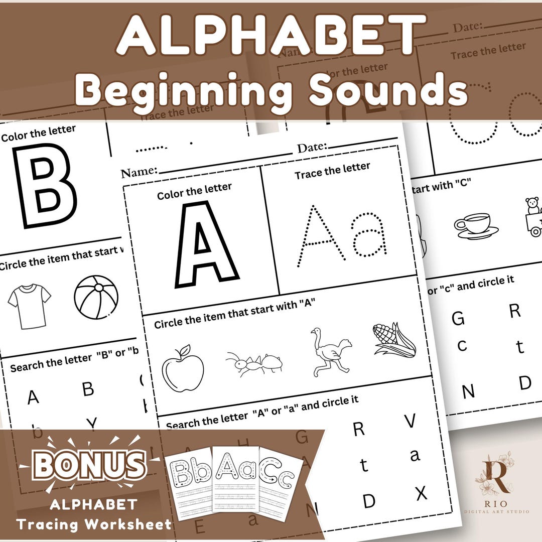 Alphabet Phonics Worksheet: Beginning Sounds ABC Match (digital ...
