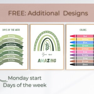 Set of 6 Green Educational Wall Art, Classroom Posters, Homeschool ...