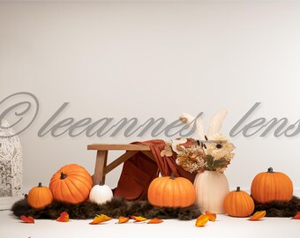 Autumn Digital Background, Orange Pumpkins, Bench, Fall Digital ...
