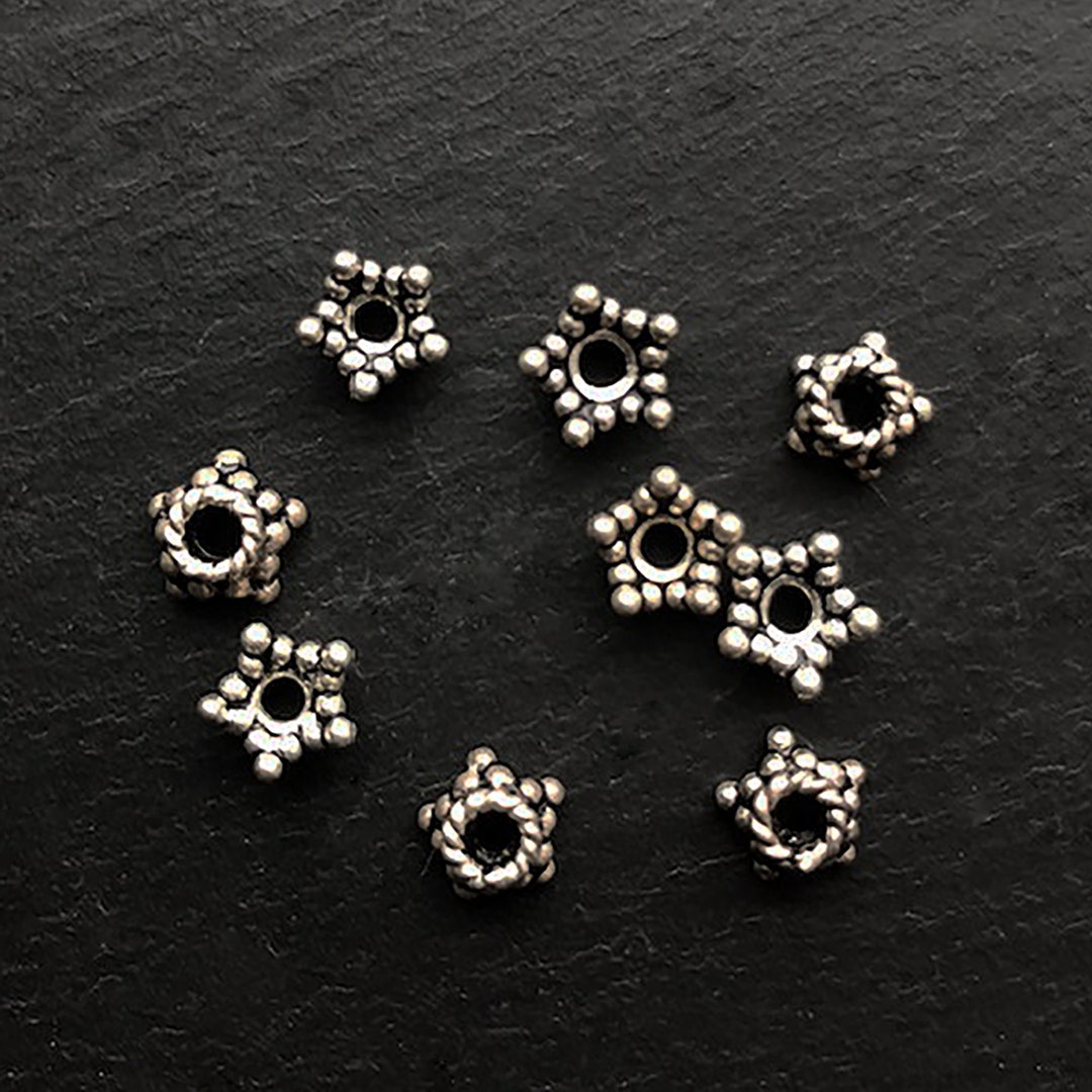 Bali Bead Caps, Silver Bead Caps (10), Small Bali Silver Star Bead Caps ...