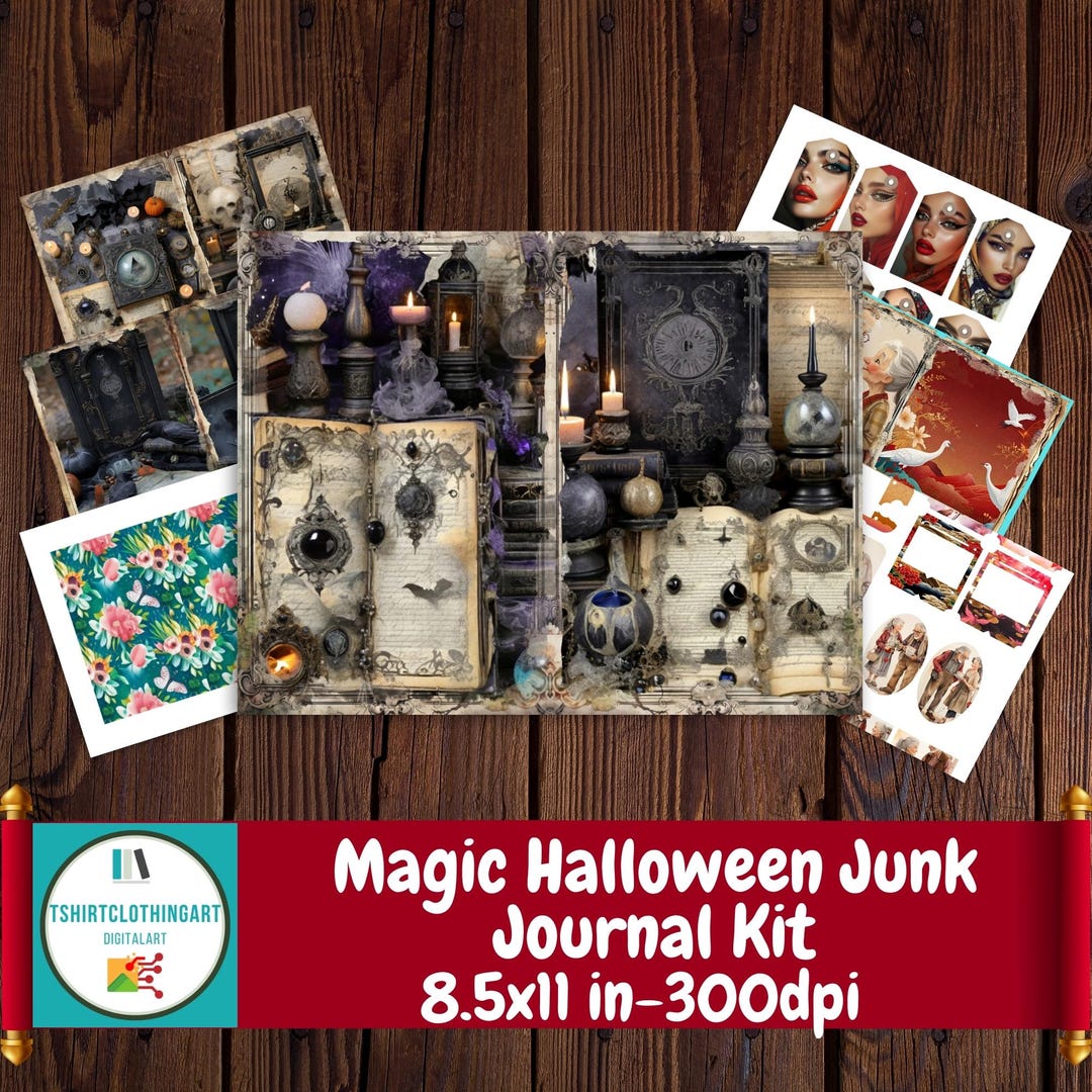 Magic Halloween Junk Journal Kit, Digital Cat Junk Journal Kits,collage ...
