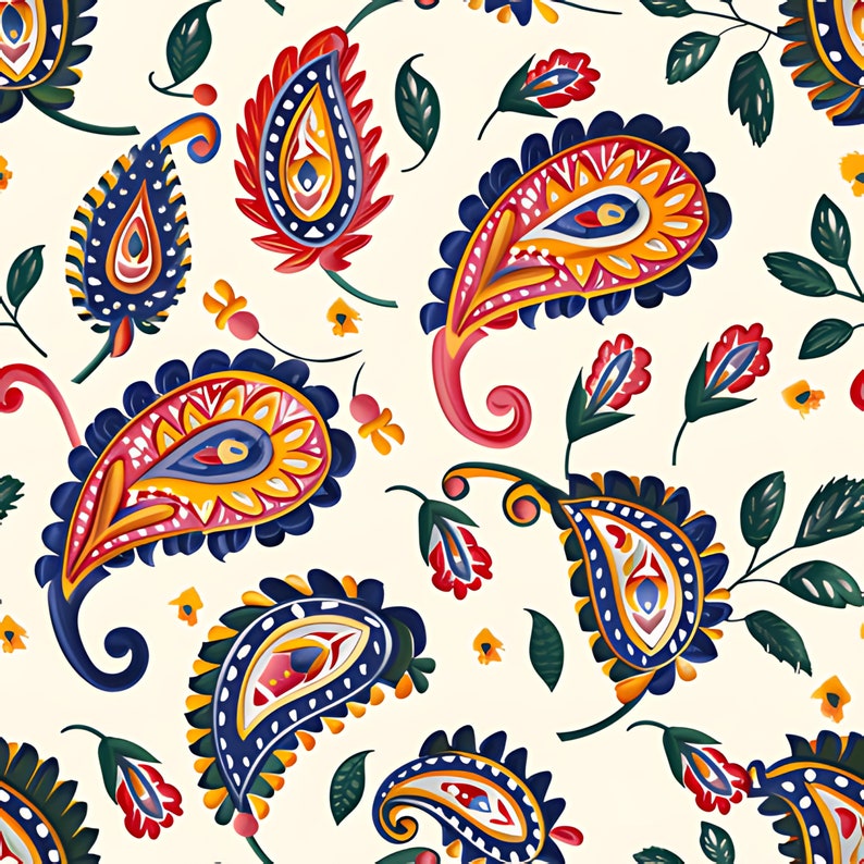 Folklore Paisley emboidery Seamless Patterns Vintage Floral Paisley ...
