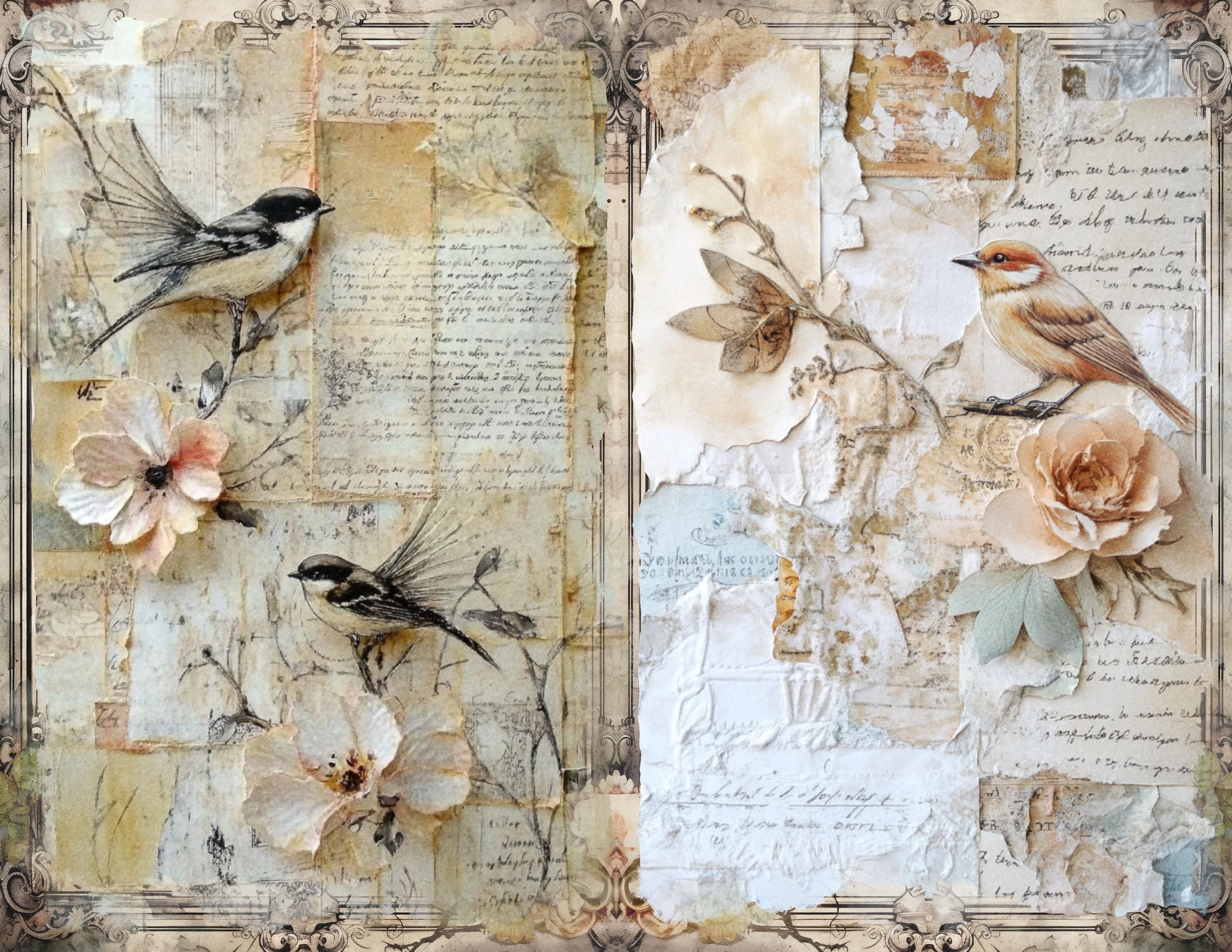 Shabby Chic Junk Journal Kit Pastel Vintage Papers With Clocks, Birds ...