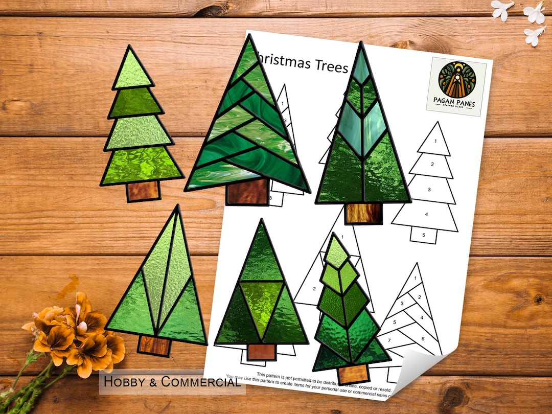 6 Christmas Trees Stained Glass Patterns Bundle, Suncatcher, DIY ...