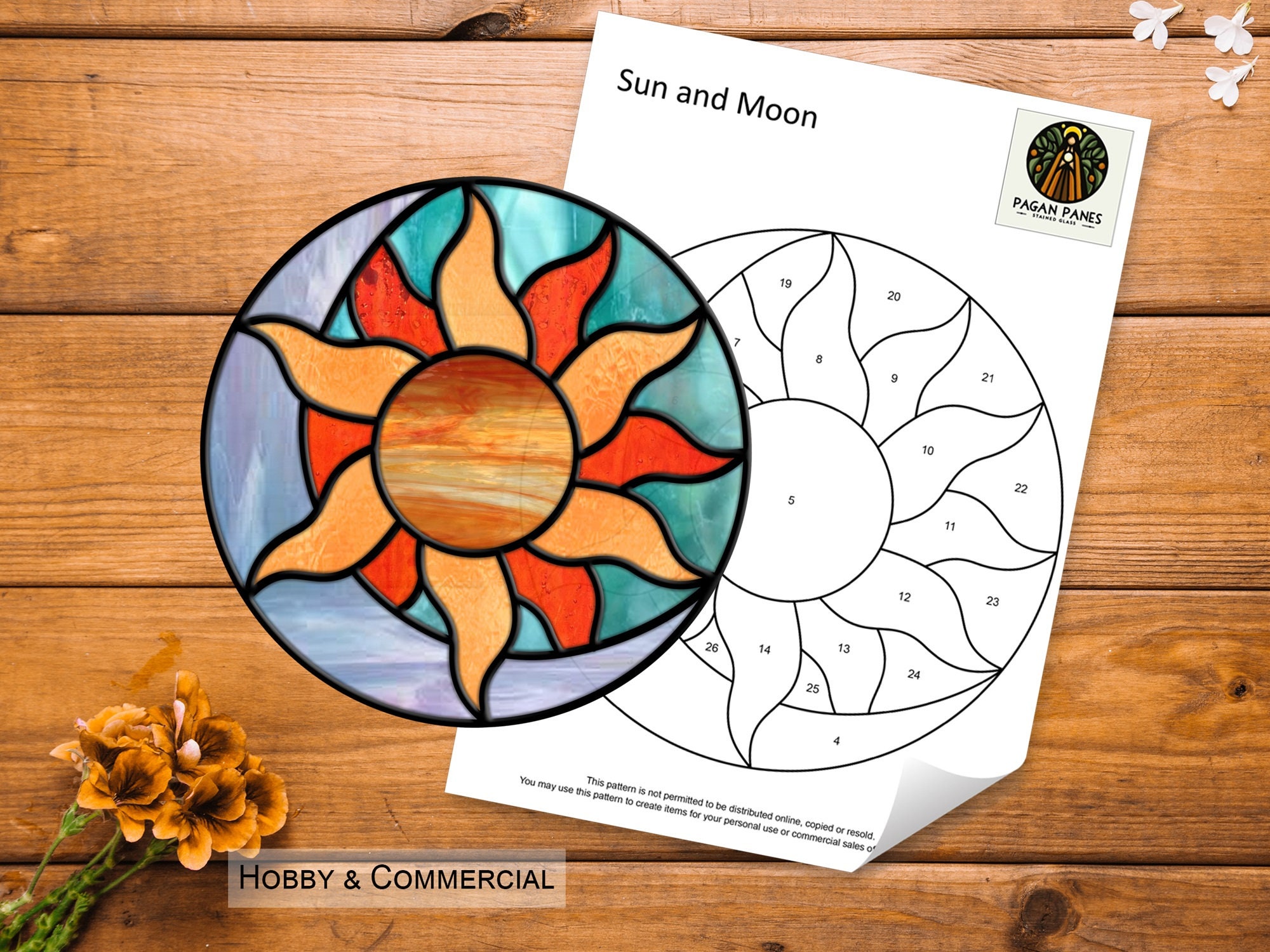 Sun and Moon Stained Glass Pattern, Stained Glass Pattern, Digital ...