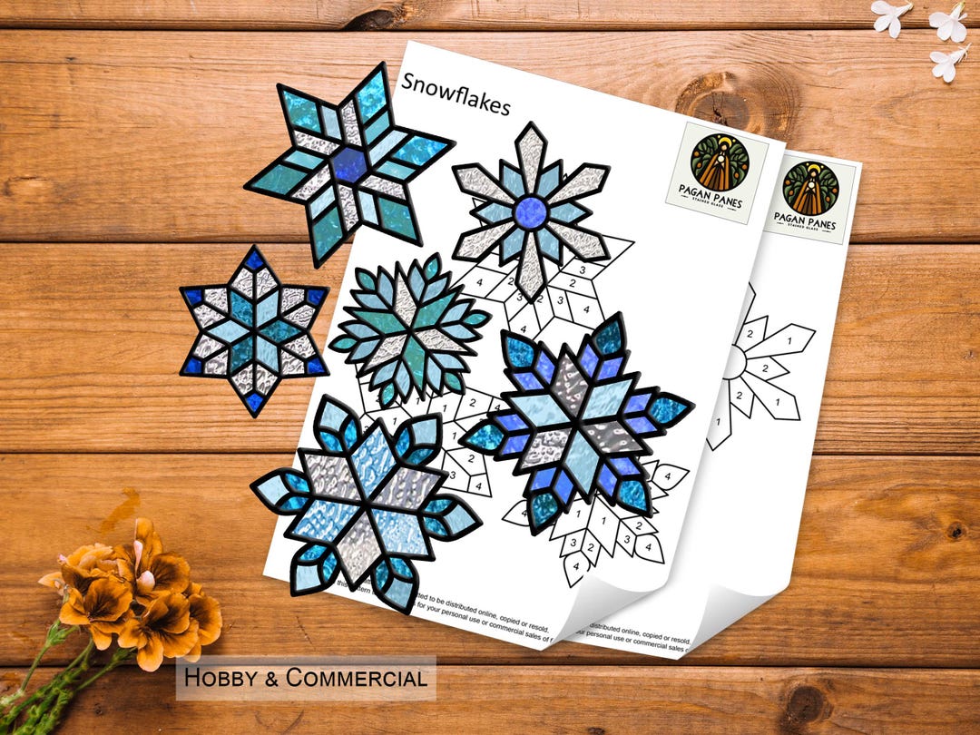 6 Snowflakes Stained Glass Patterns Bundle, Suncatcher, DIY Stained ...
