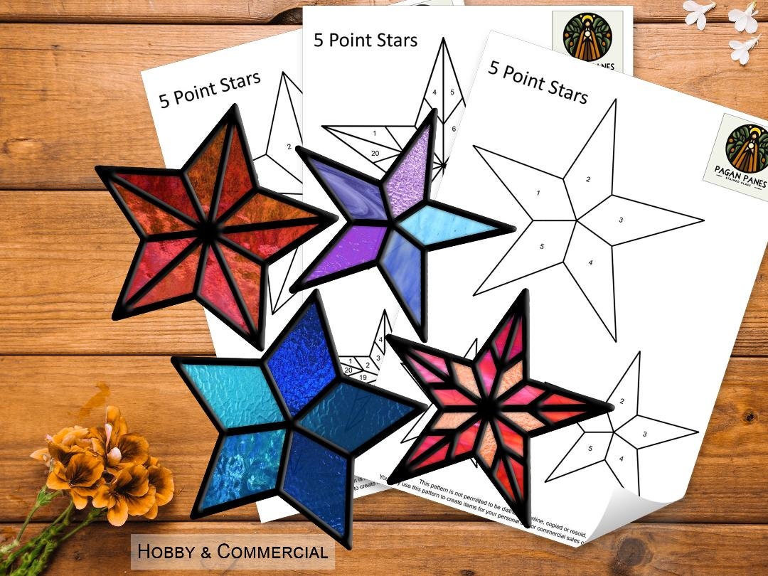 5 Point Stars, Stained Glass Pattern, Christmas Star, Suncatcher, DIY ...