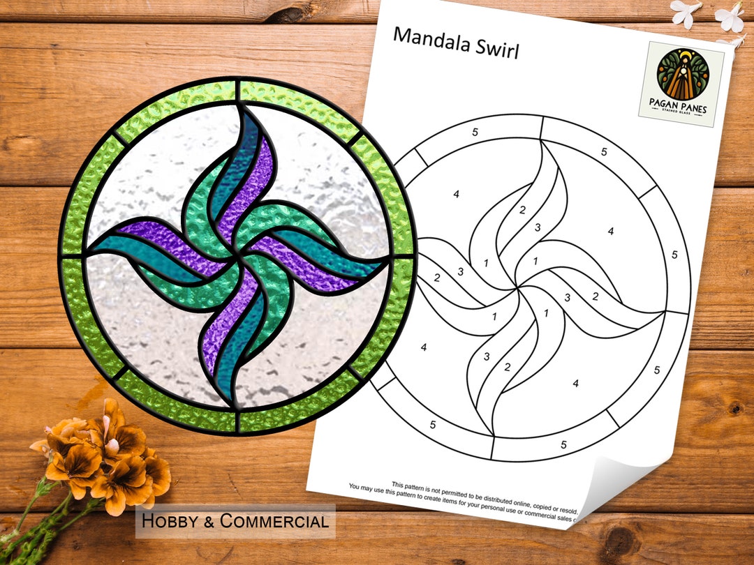 Mandala Swirl Stained Glass Pattern, Stained Glass Pattern, Digital ...