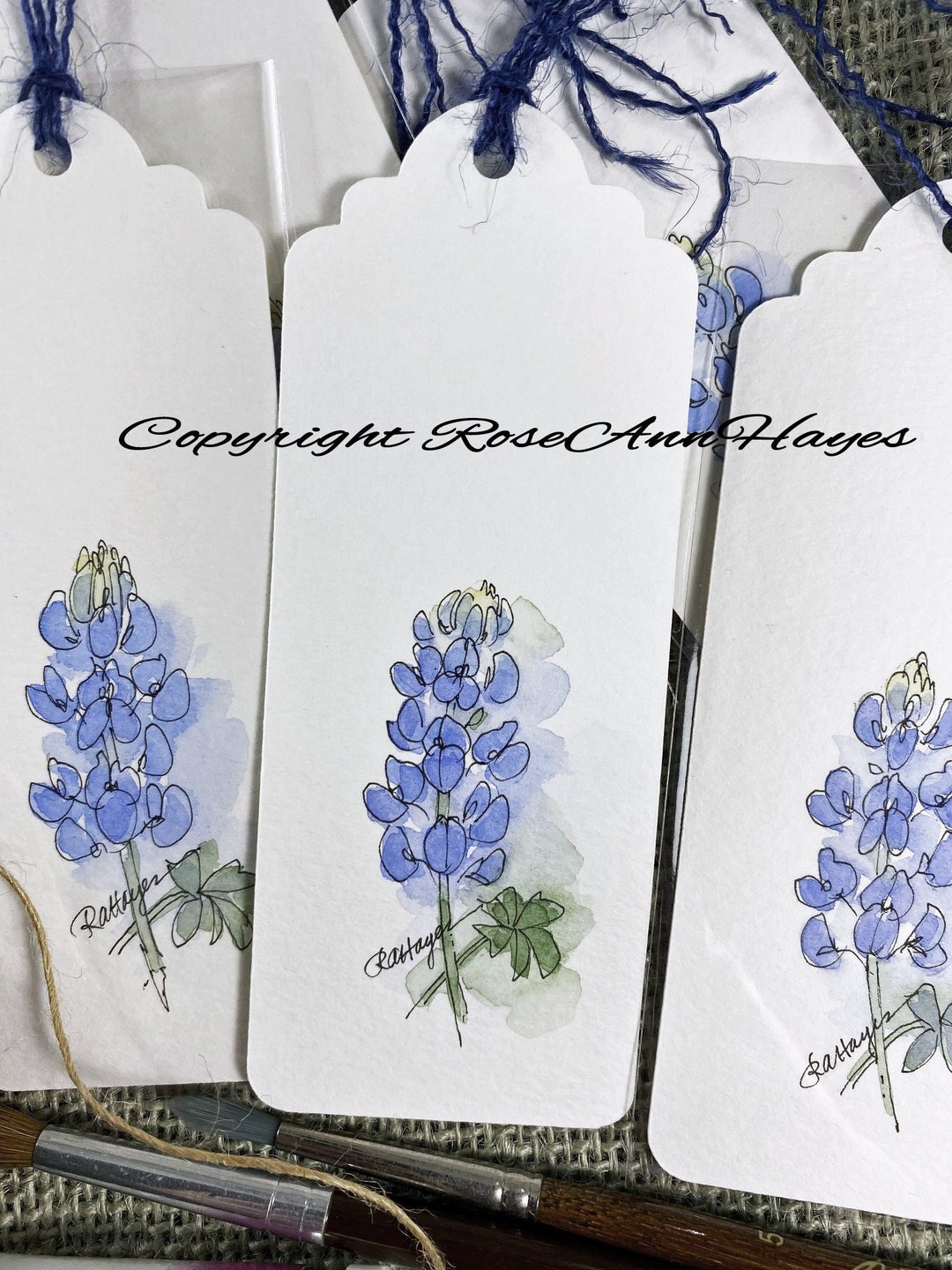 Bluebonnet Bookmarks Set of Six Watercolor Hand-painted - Etsy