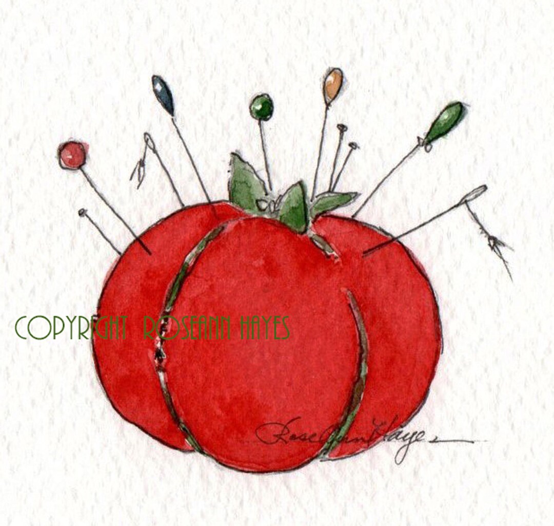 Pincushion Watercolor Painting Original Gift for Mother Grandma ...
