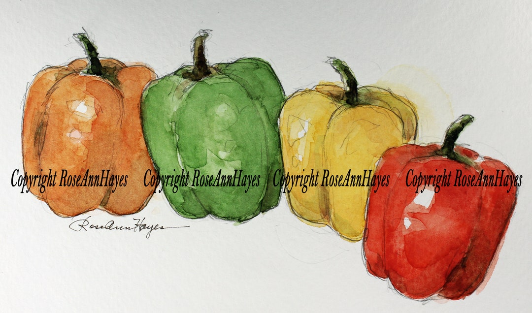 Bell Peppers Watercolor Kitchen Art Painting Original Garden - Etsy