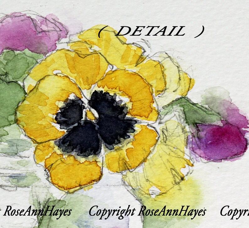 Pansies Watercolor Bouquet Garden Violas Print of Painting - Etsy