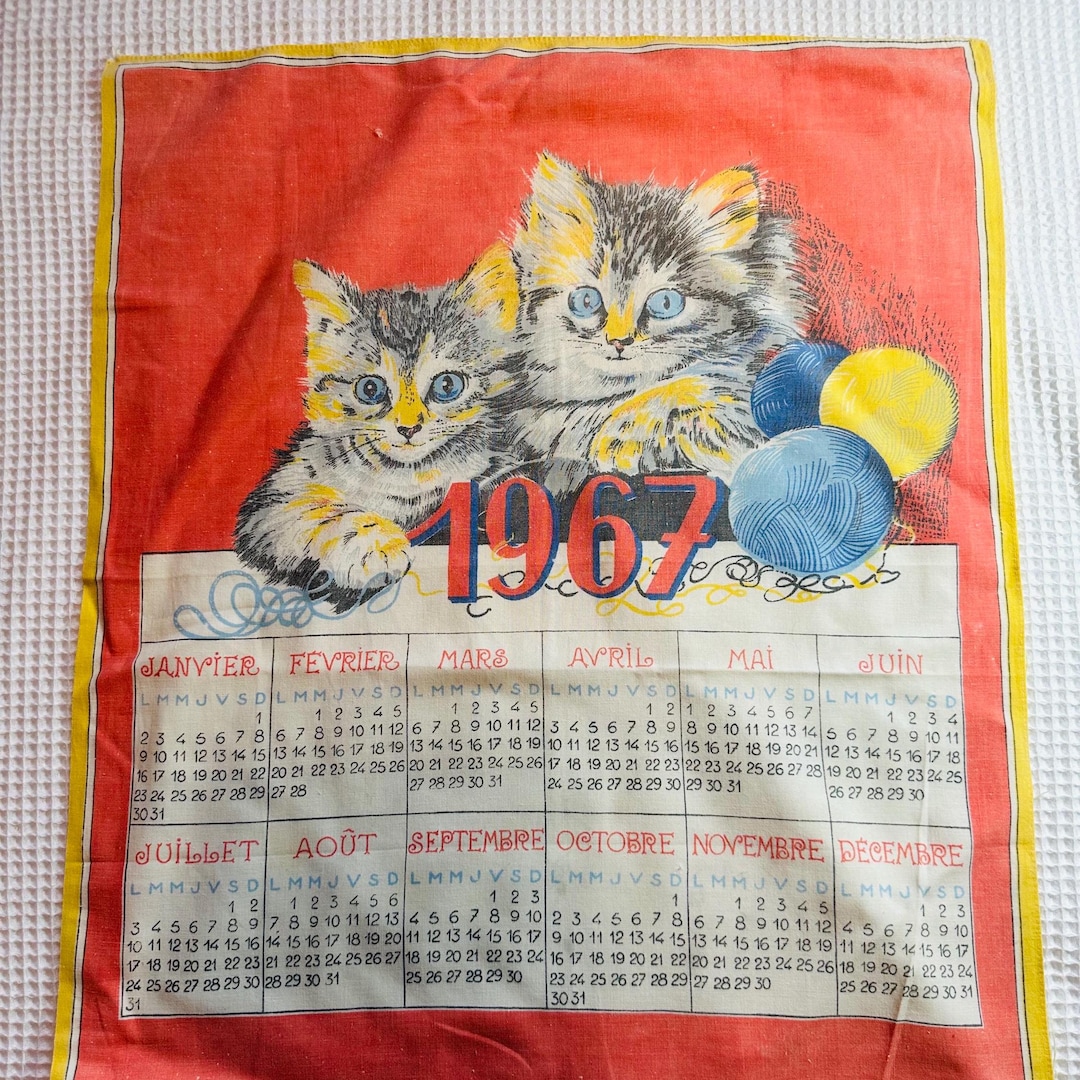 Vintage Wall Calendar in Fabric Selection “60's”, 1967, Tea Towel, Old ...