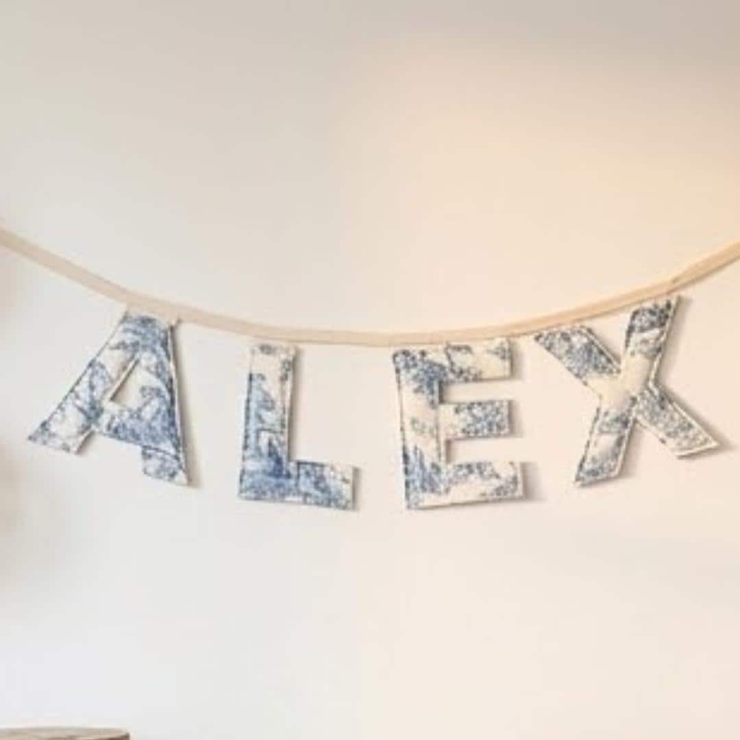 Custom Fabric Lettering for Decoration in Blue Toile De Jouy - Parties ...