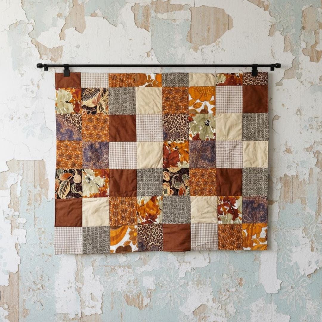 Colorful Handmade Blanket With Geometric Patchwork in Brown Scraps ...