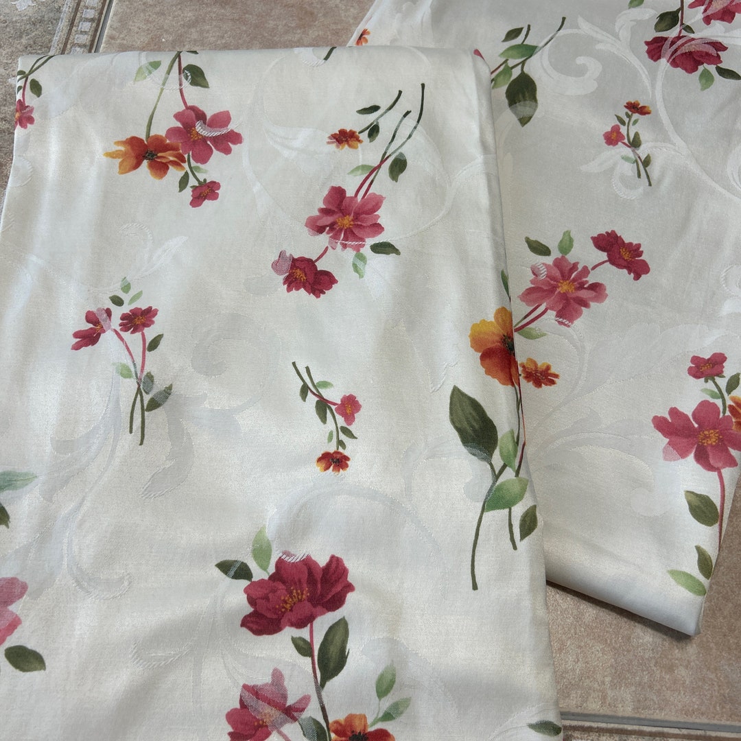 Two Matching Rectangle Tablecloths, Flowers in Red and Orange. Beige ...