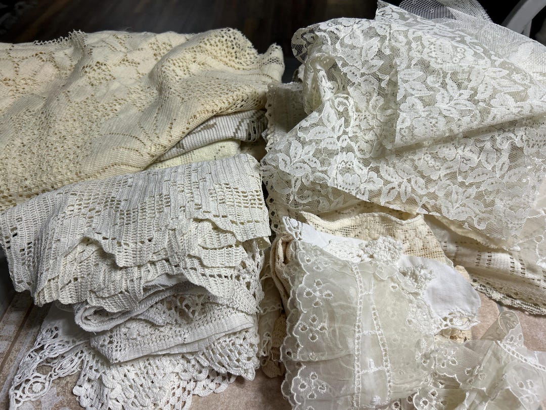 Vintage Lace Scraps Lot: 66 Beige & White Pieces, Textile Art Supply - Etsy