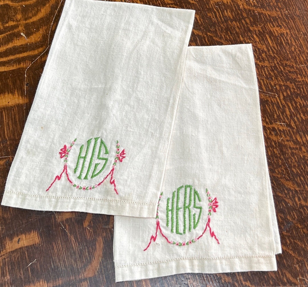 HIS and HERS Hand Towel Guest Towel Measures 11 X 17 Embroidered Green ...
