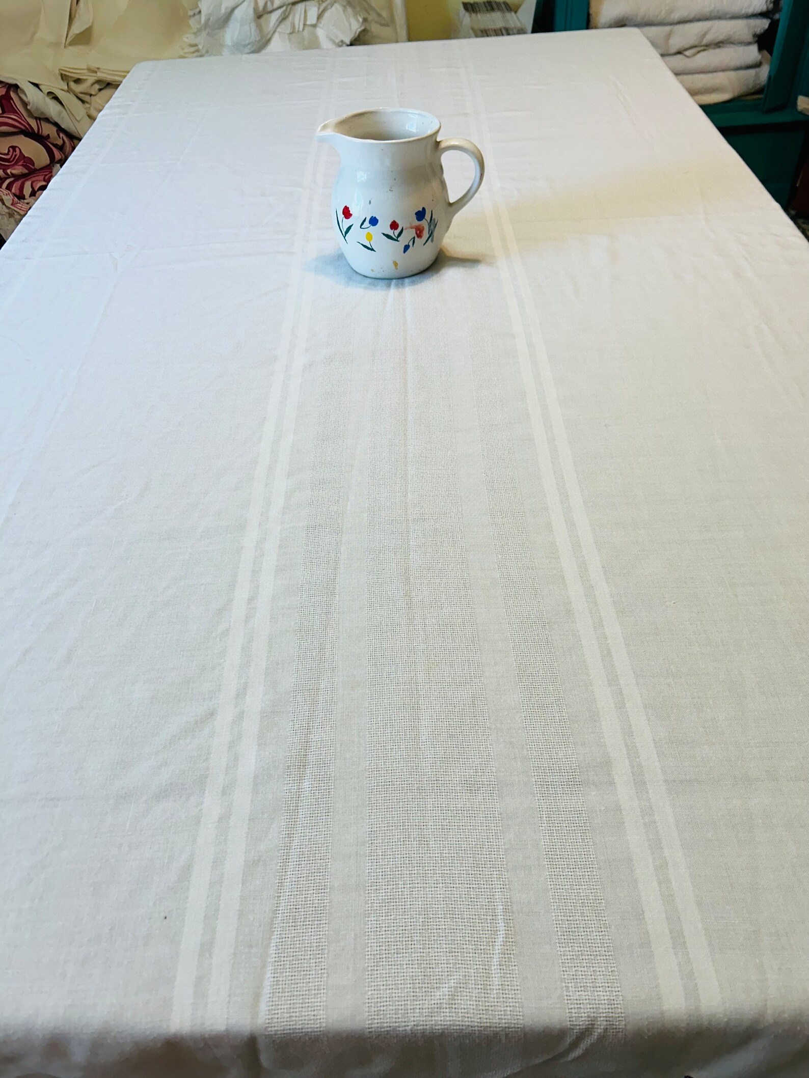 Easy Care Polyester White Tablecloth With Embroidered Flower Border ...