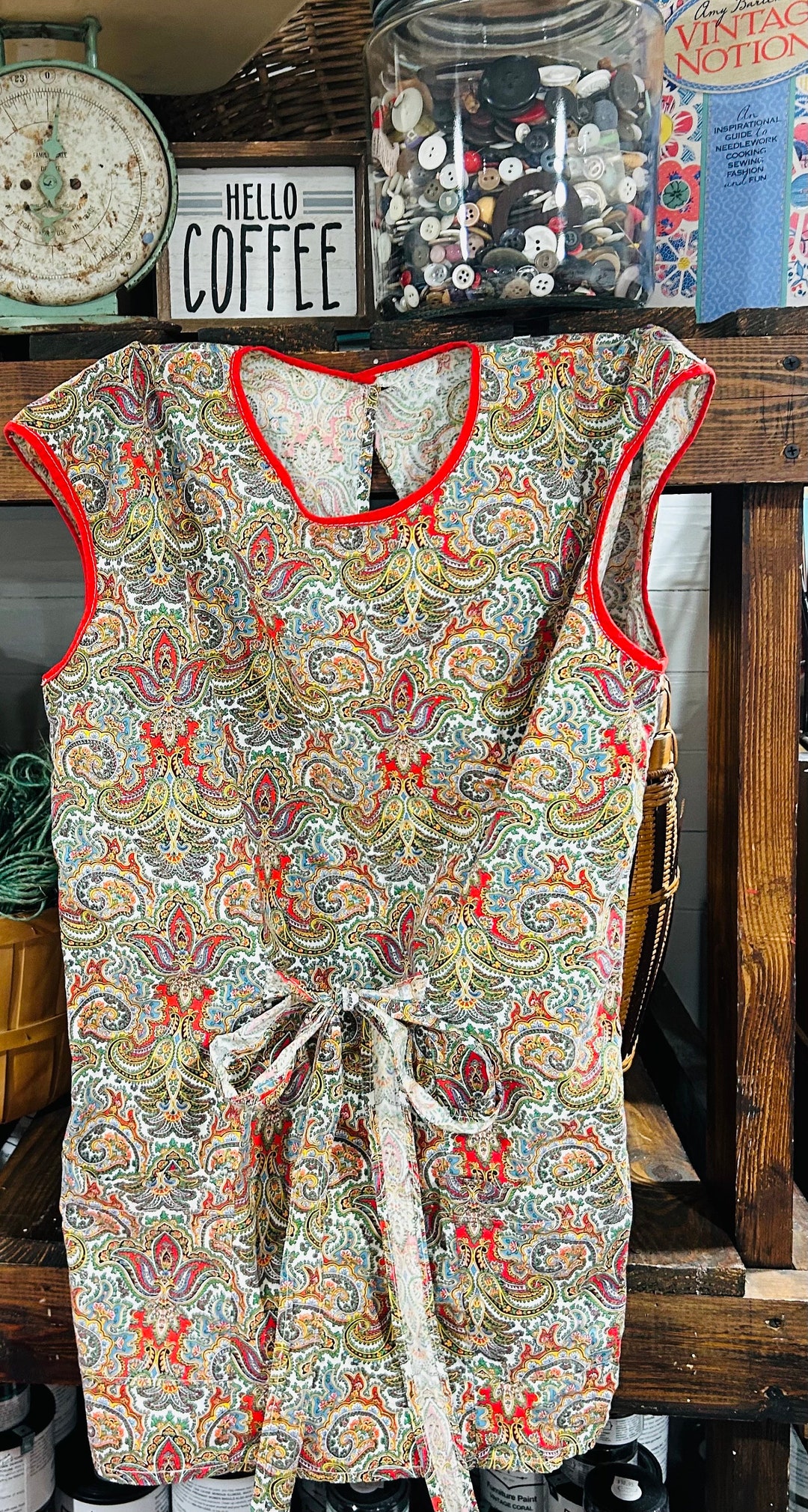 Cobbler Apron or Lunch Lady Kitchen Apron Button Back With Tie Paisley ...