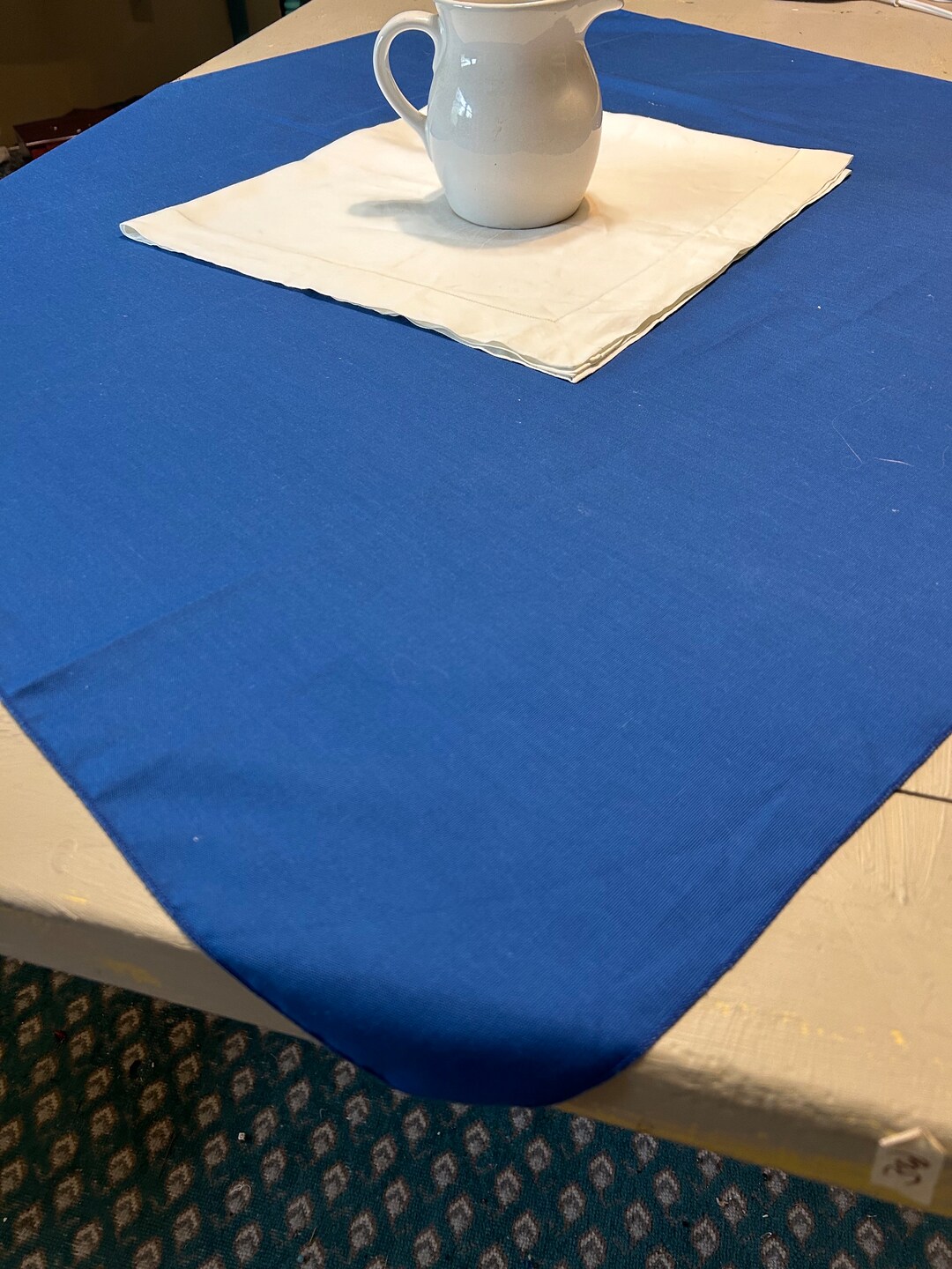 Blue and White Tablecloth Combo White Linen 36 X 34 and Royal Blue 44 ...