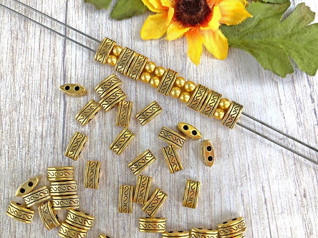 Rectangle Spacer Beads (metal NOT Plastic), 2-hole, Shiny Antique Gold ...